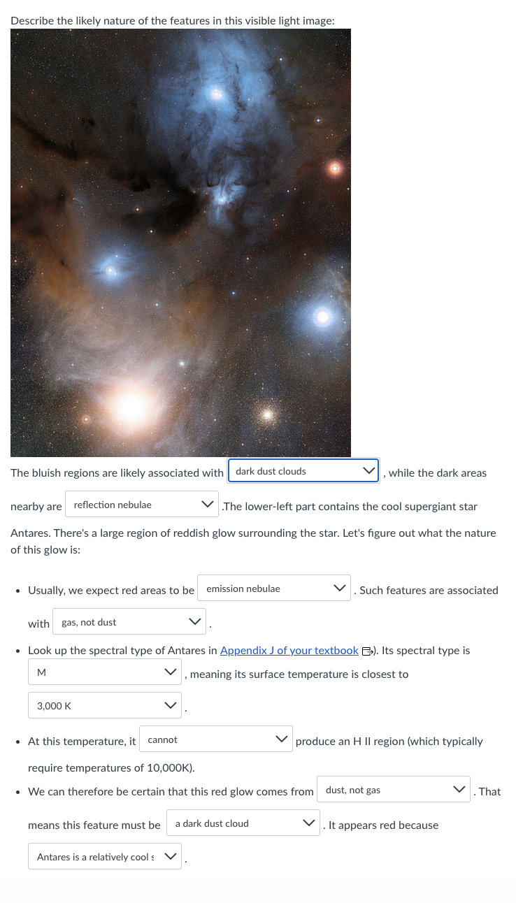 Solved Options for 1: dark dust clouds, emission nebulae, | Chegg.com