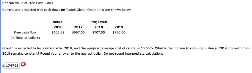 Solved Horizon Value of Free Cash Flows Current and | Chegg.com