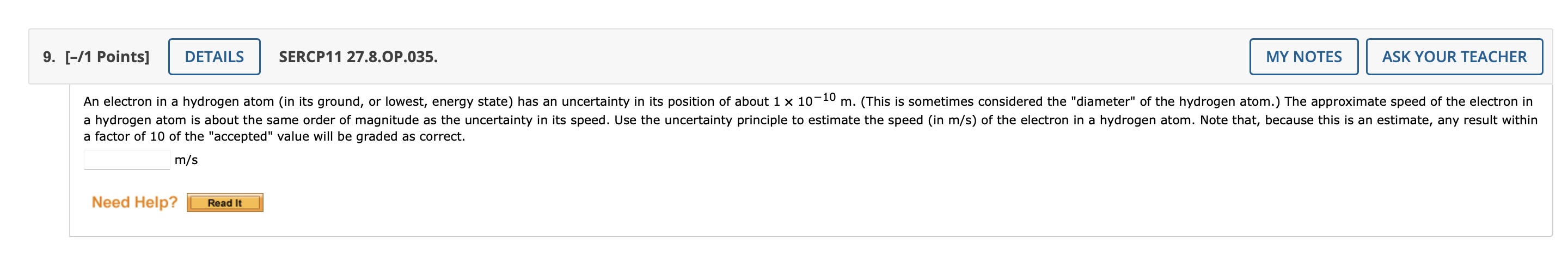 [-/1 Points] SERCP11 27.8.OP.035. a factor of 10 of | Chegg.com