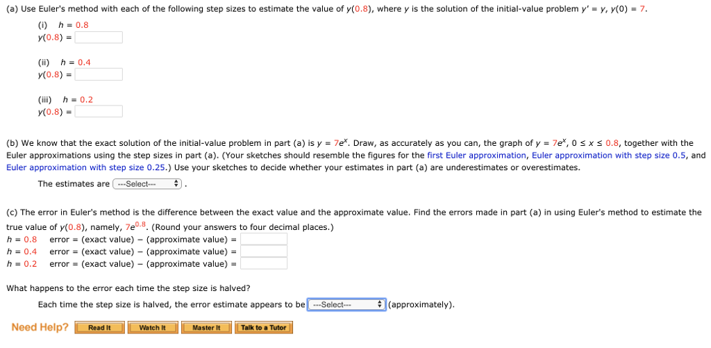 Solved (a) Use Euler's method with each of the following | Chegg.com