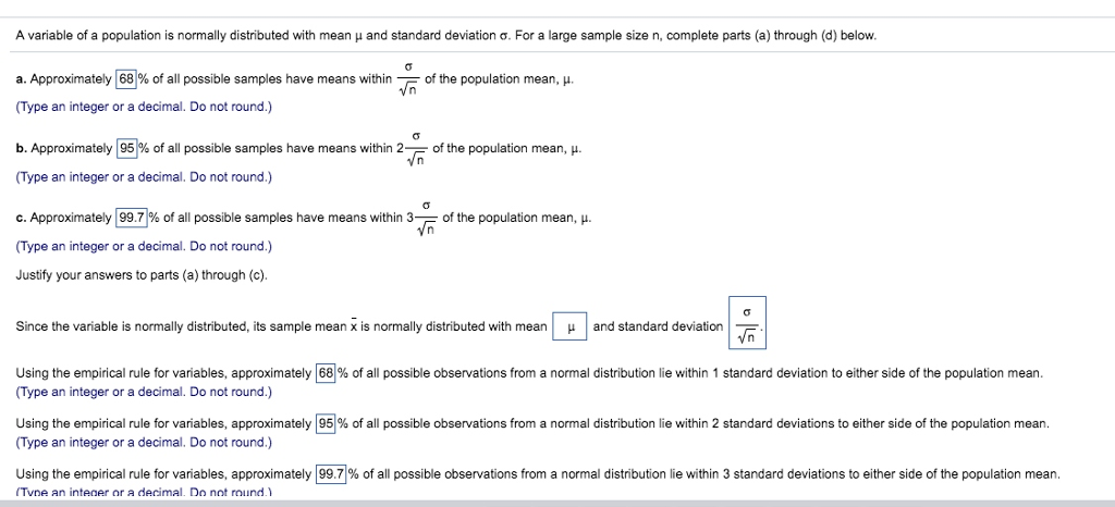 Solved A Variable Of A Population Is Normally Distributed