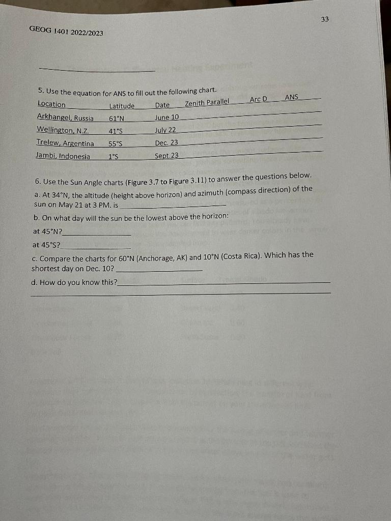 Solved 1. a. Look up the following cities in your Atlas: | Chegg.com