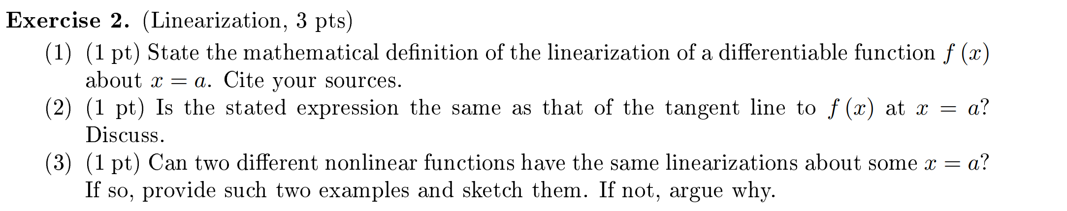Solved Exercise 2 Linearization 3 Pts 1 1 Pt State