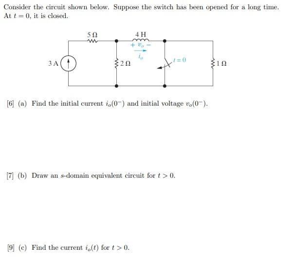 Solved Consider the circuit shown below. Suppose the switch | Chegg.com