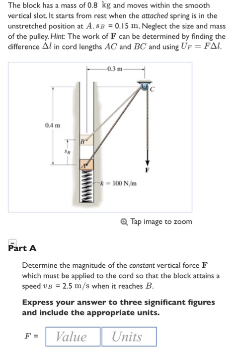 Solved The block has a mass of 0.8 kg and moves within the | Chegg.com