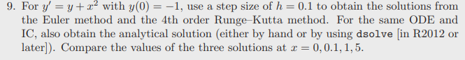 Solved How do I print out a table in MatLab? (must usee RK4 | Chegg.com