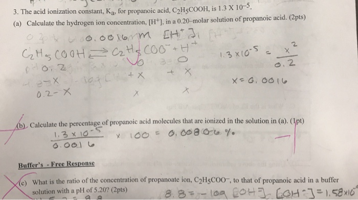 Solved acid ionization constant, Kg, for propanoic acid, | Chegg.com