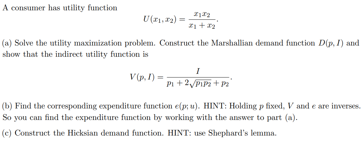 Solved A consumer has utility function U(x1, x2) = (122 X1 + | Chegg.com