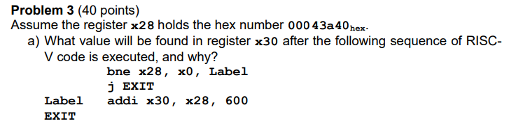Solved Problem 3 (40 points) Assume the register x28 holds | Chegg.com