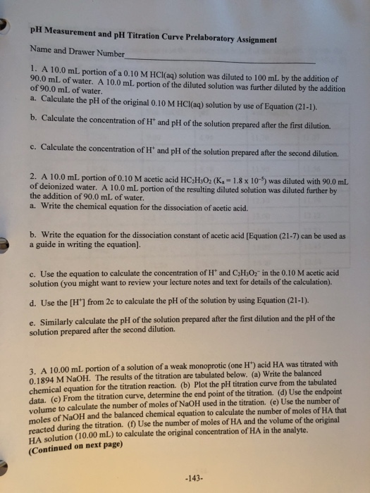 Solved pH Measurement and pH Titration Curve Prelaboratory | Chegg.com