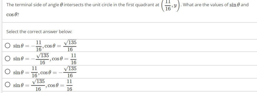 Solved The terminal side of angle θ intersects the unit | Chegg.com