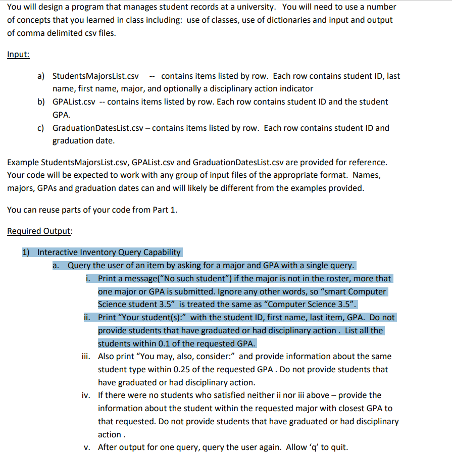 You will design a program that manages student | Chegg.com