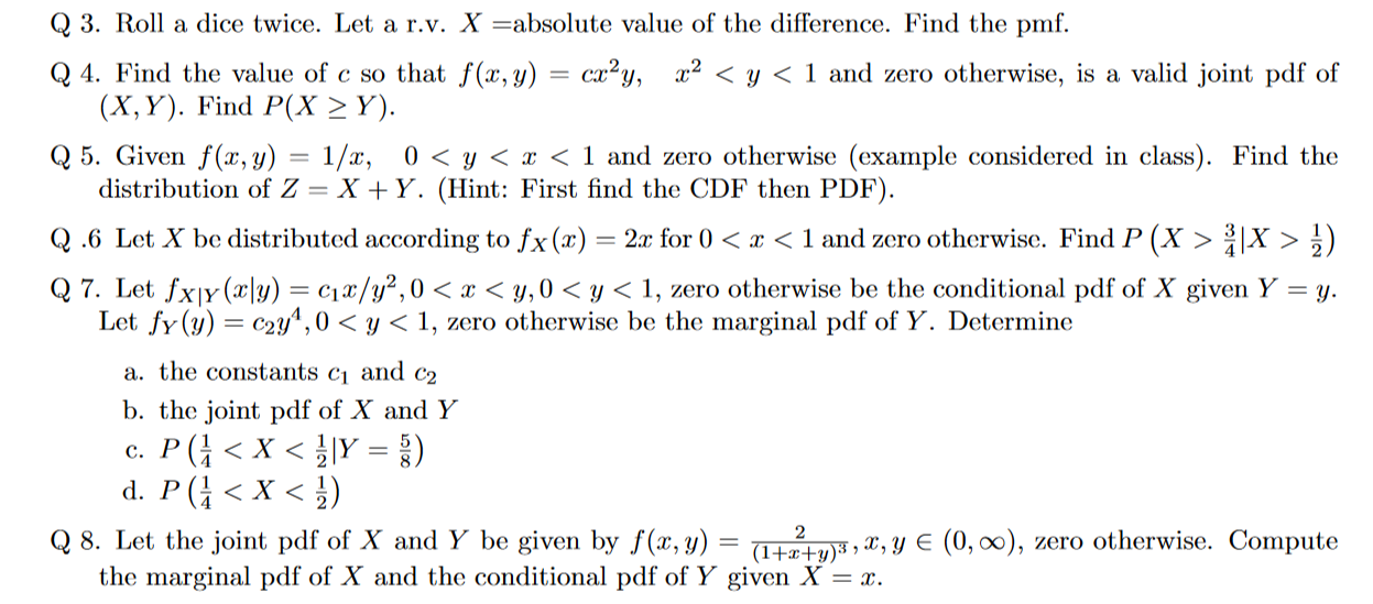 Solved Q 3. ﻿Roll a dice twice. Let a r.v. ﻿x= ﻿absolute | Chegg.com