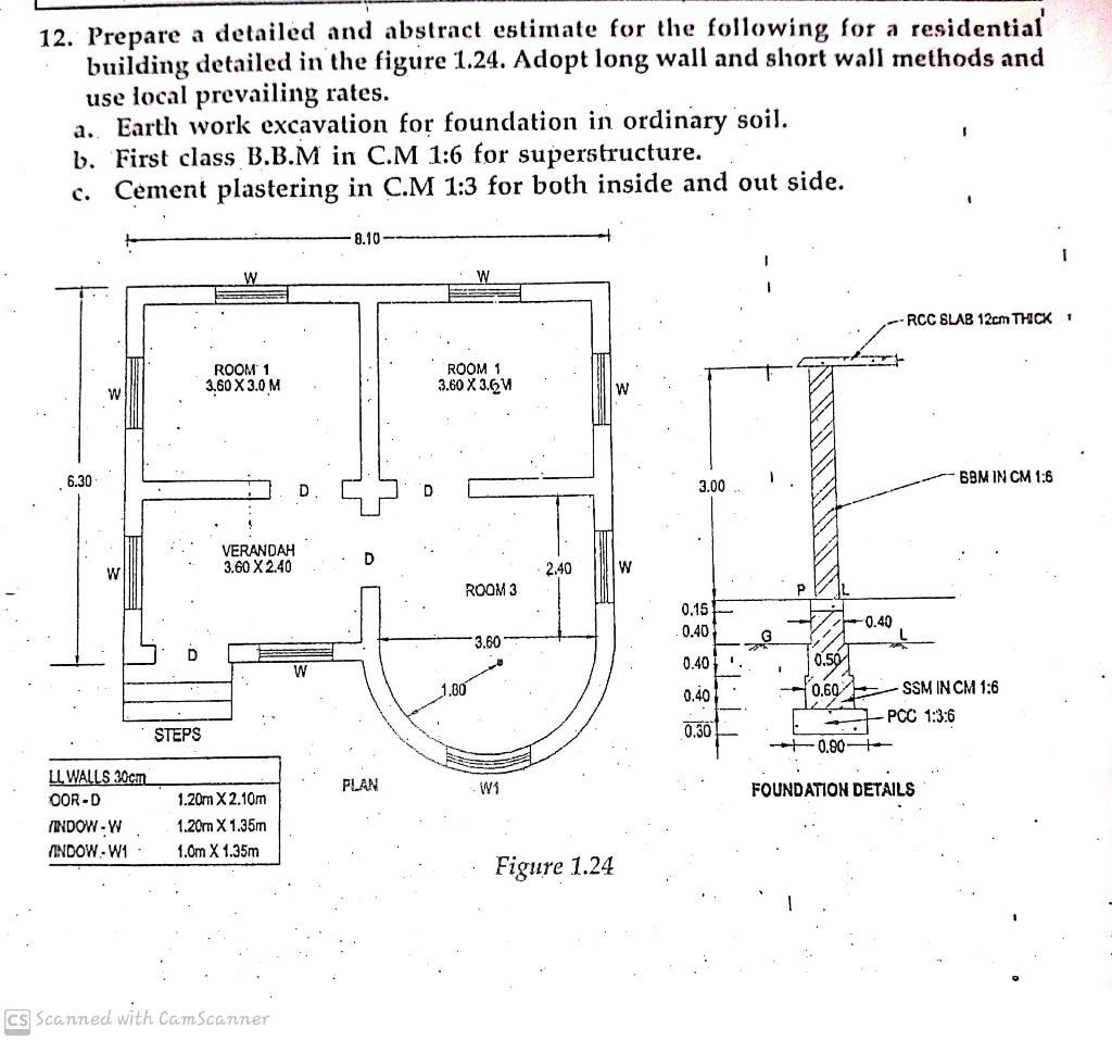 Solved 12. Prepare a detailed and abstract estimate for the | Chegg.com