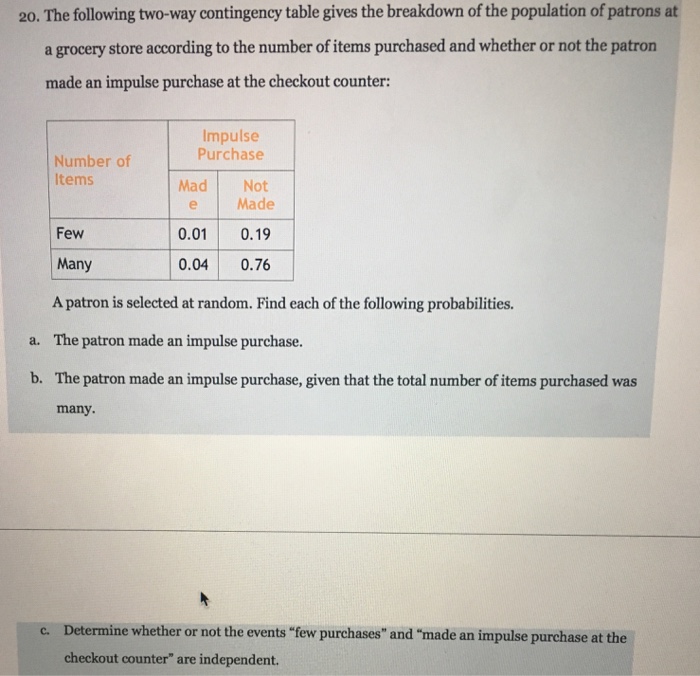 Solved 20. The following two-way contingency table gives the | Chegg.com