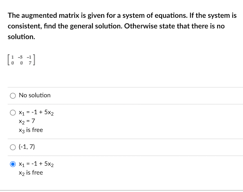 Solved The augmented matrix is given for a system of | Chegg.com