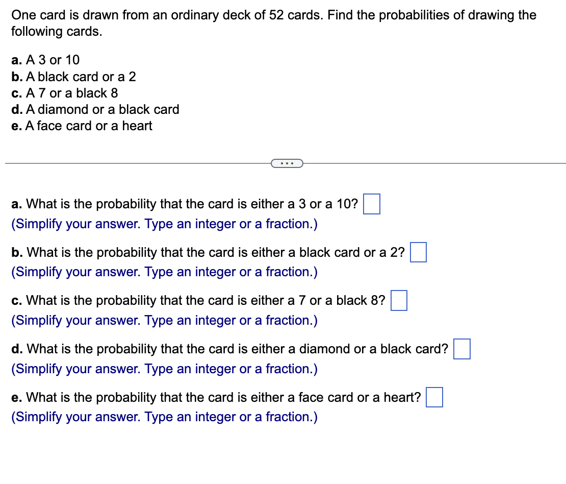Solved One card is drawn from an ordinary deck of 52 cards. | Chegg.com