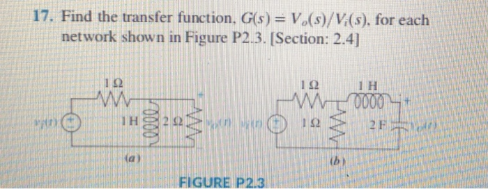 Solved 17 Find The Transfer Function Gs Vasvs For 6374