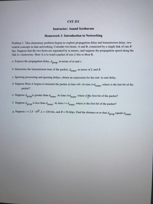 Solved CST 311 Instructor: Anand Seetharam Homework 1: | Chegg.com