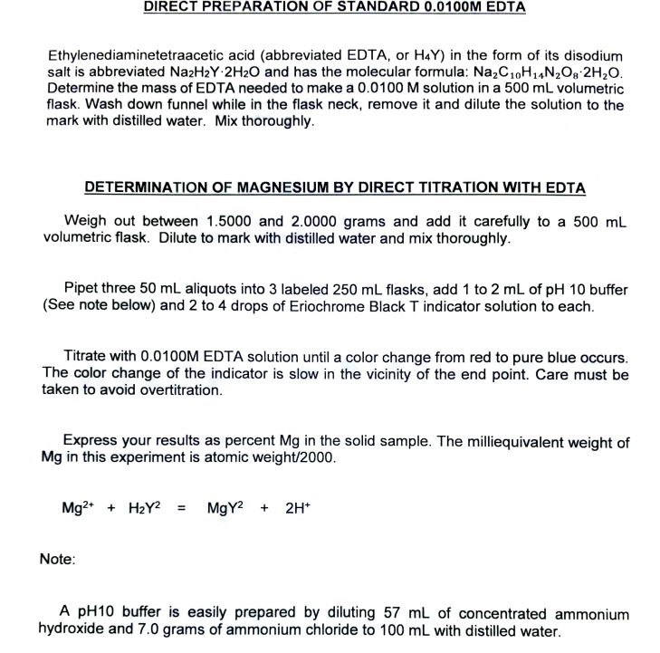 Solved DIRECT PREPARATION OF STANDARD 0.0100M EDTA | Chegg.com