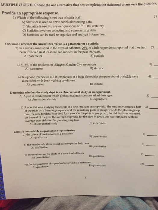 Solved MULTIPLE CHOICE, Choose the one alternative that best | Chegg.com