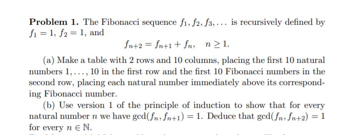 Solved Problem 1. The Fibonacci sequence fi, f2, f3, ... is | Chegg.com