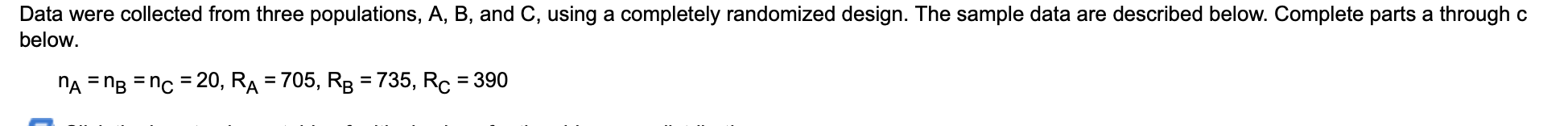 Solved Data were collected from three populations, A, B, and | Chegg.com