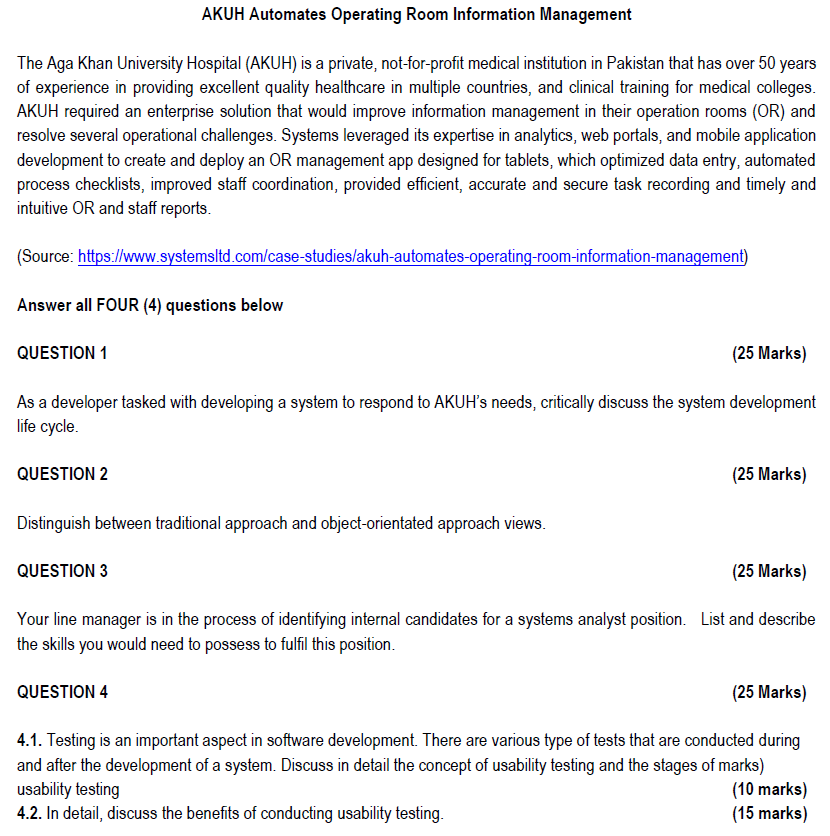 Solved The Aga Khan University Hospital (AKUH) is a private, | Chegg.com