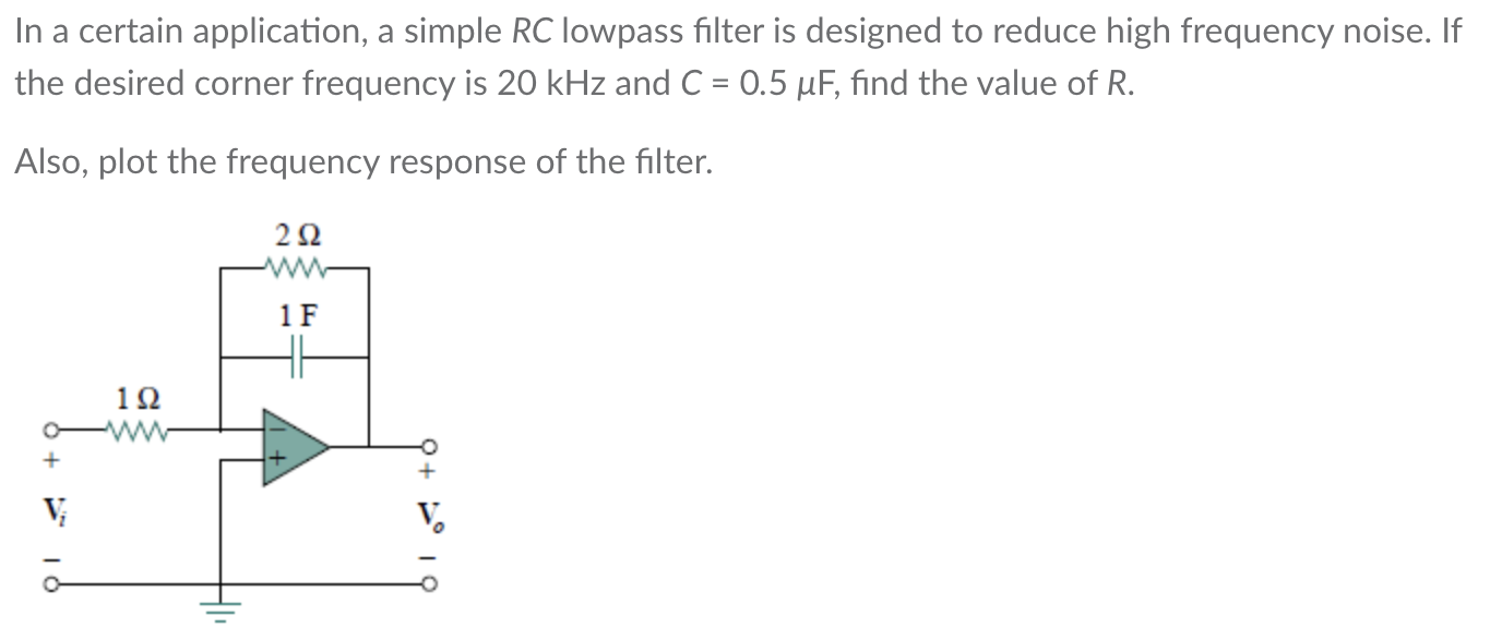 Solved In a certain application, a simple RC lowpass filter | Chegg.com