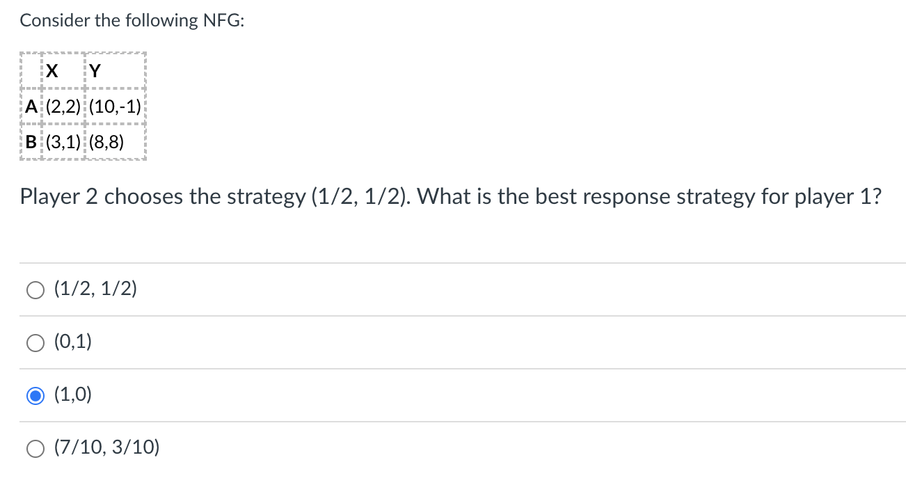 Solved Consider the following NFG: Player 2 chooses the | Chegg.com