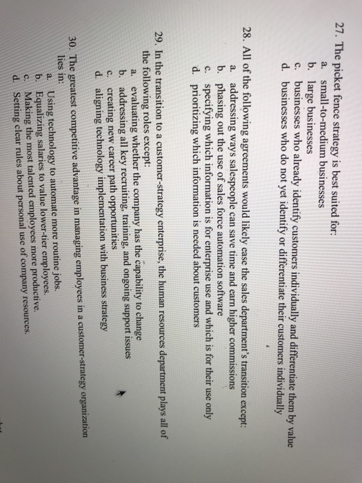 Solved 27. The picket fence strategy is best suited for: a. | Chegg.com