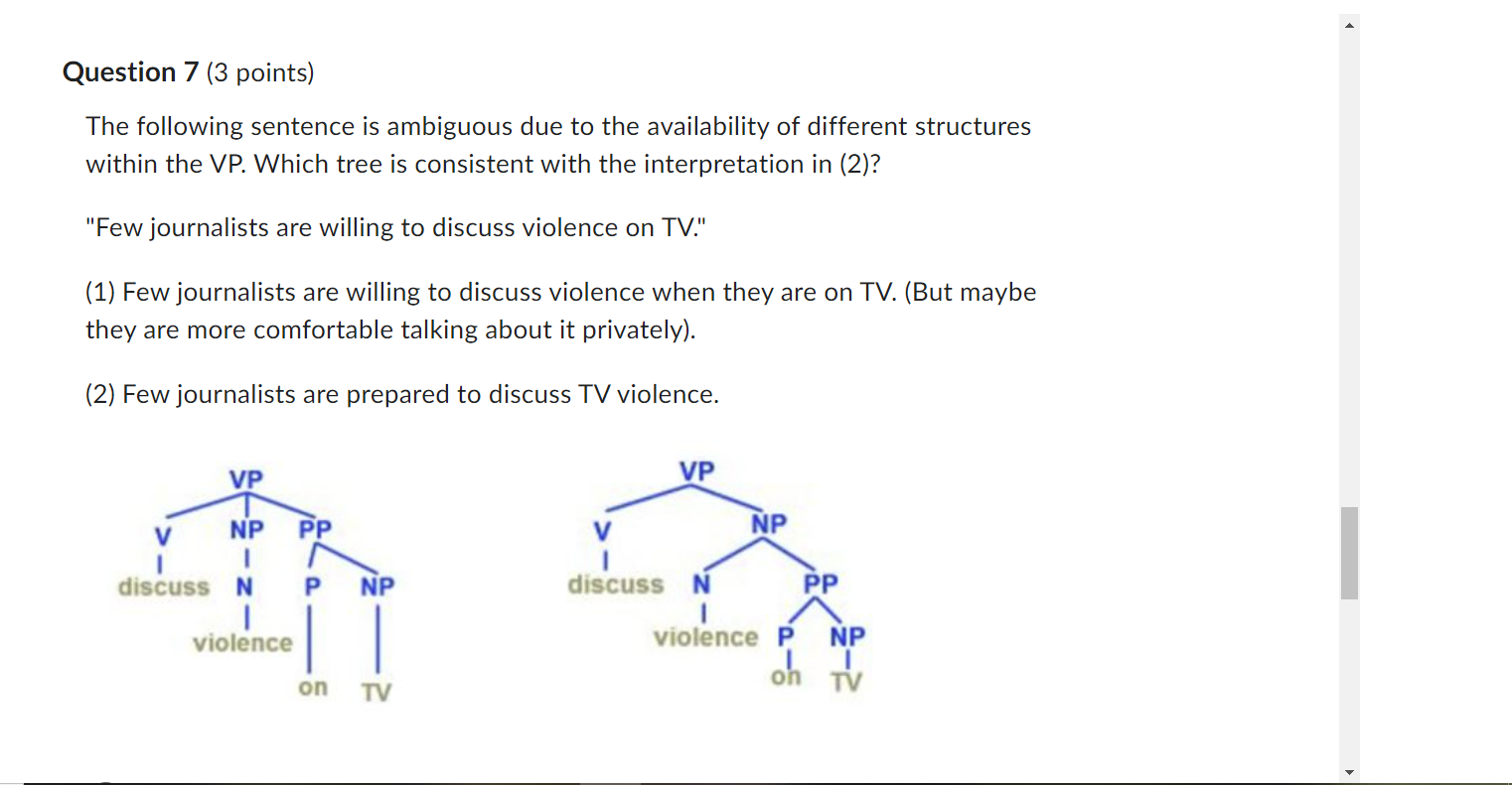 Question 7 (3 points) The following sentence is | Chegg.com