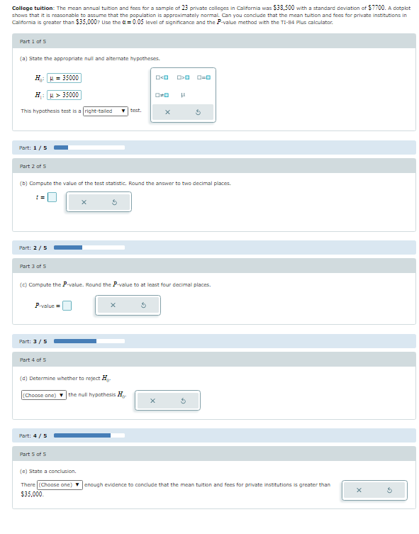 Solved College tuition: The mean annusl tuition and fees for | Chegg.com