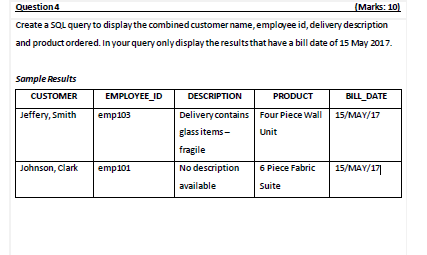Solved Question 4 Marks: 10 Create a SQL query to display | Chegg.com