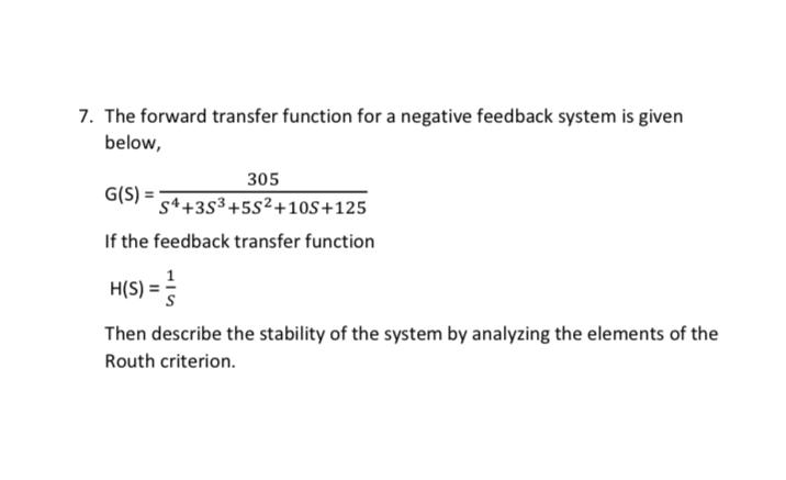 Solved 7. The forward transfer function for a negative | Chegg.com