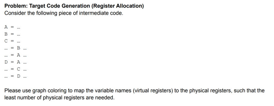 Problem: Target Code Generation (Register Allocation) | Chegg.com