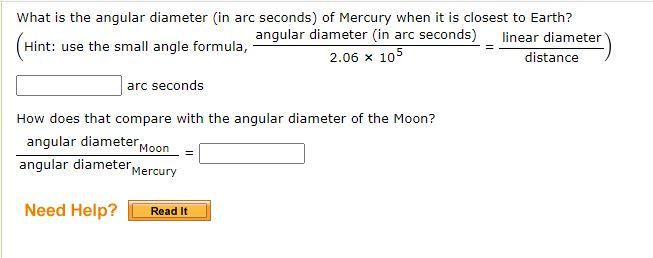 Solved What Is The Angular Diameter In Arc Seconds Of