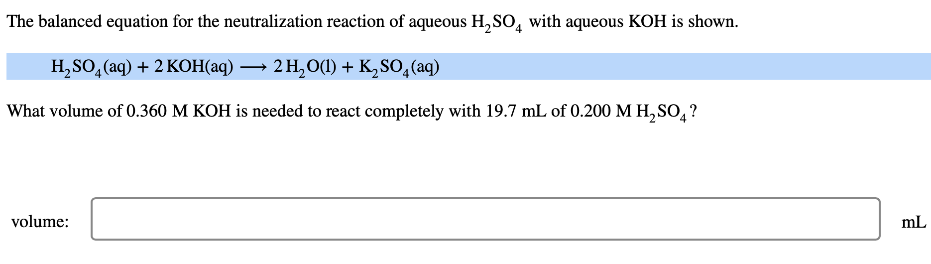 Solved The balanced equation for the neutralization reaction | Chegg.com