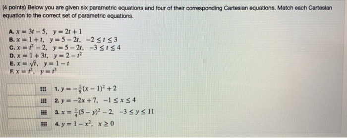 Solved (4 points) Below you are given six parametric | Chegg.com