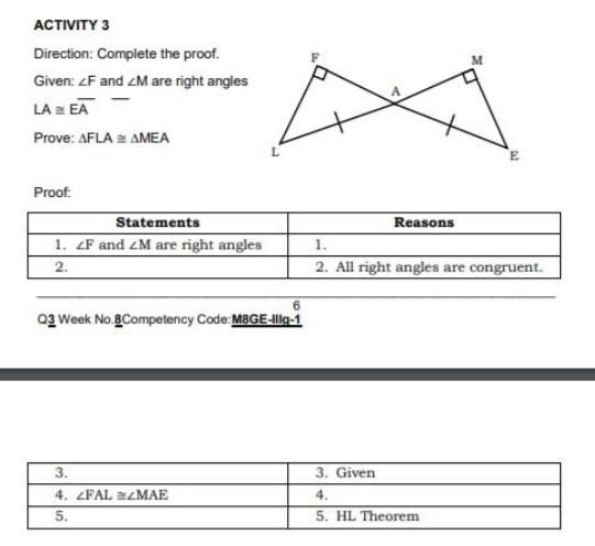 Solved Activity 2 Directions: Write LA, LL, HL or HA theorem | Chegg.com