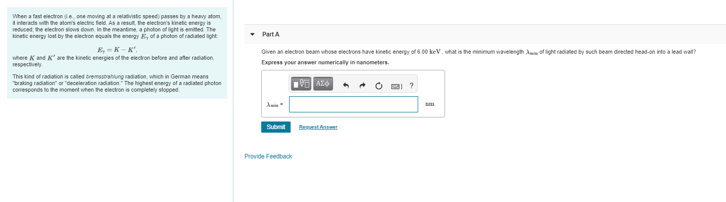 Solved When a fast electron (i.e., one moving at a | Chegg.com
