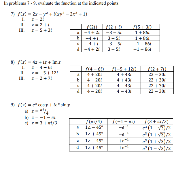 Solved In problems 7-9, evaluate the function at the | Chegg.com