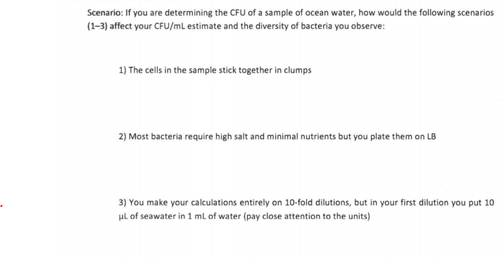 Solved Scenario: If you are determining the CFU of a sample | Chegg.com