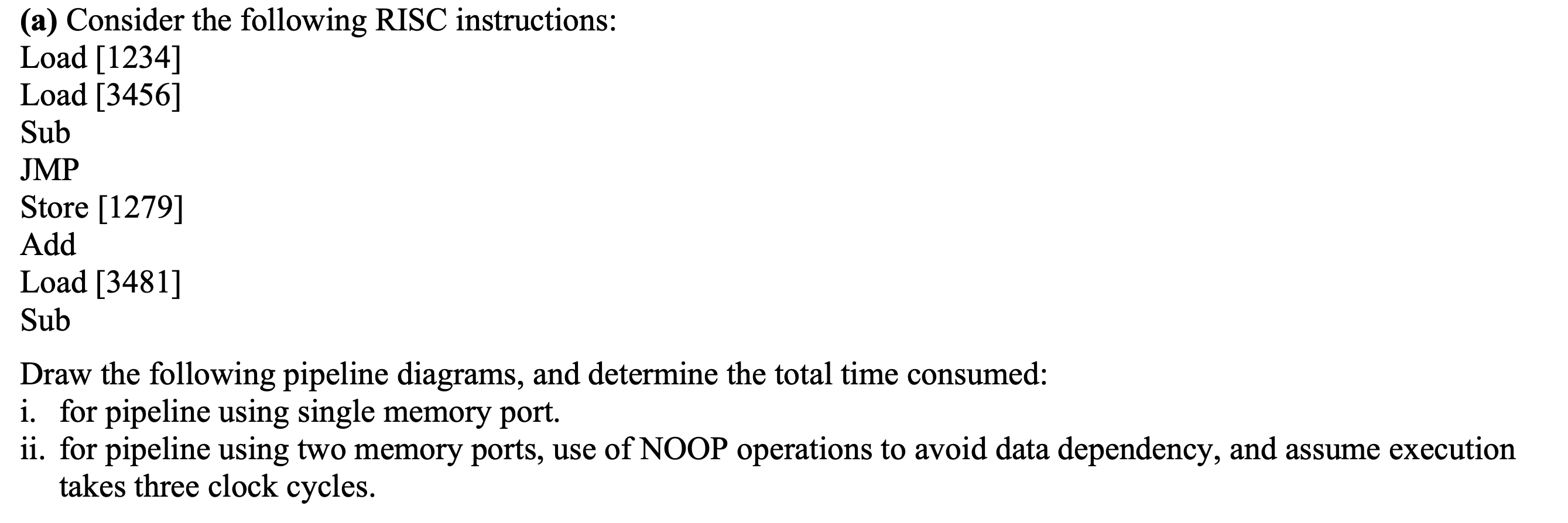 (a) Consider the following RISC instructions: Load | Chegg.com