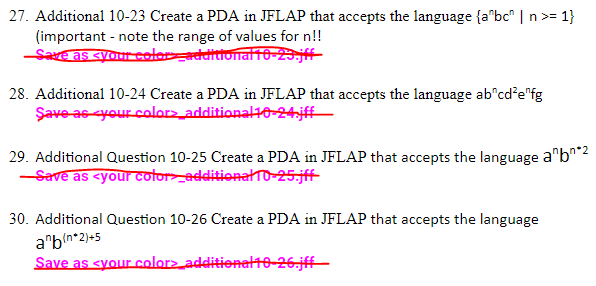 >= 1} 27. Additional 10-23 Create a PDA in JFLAP that | Chegg.com