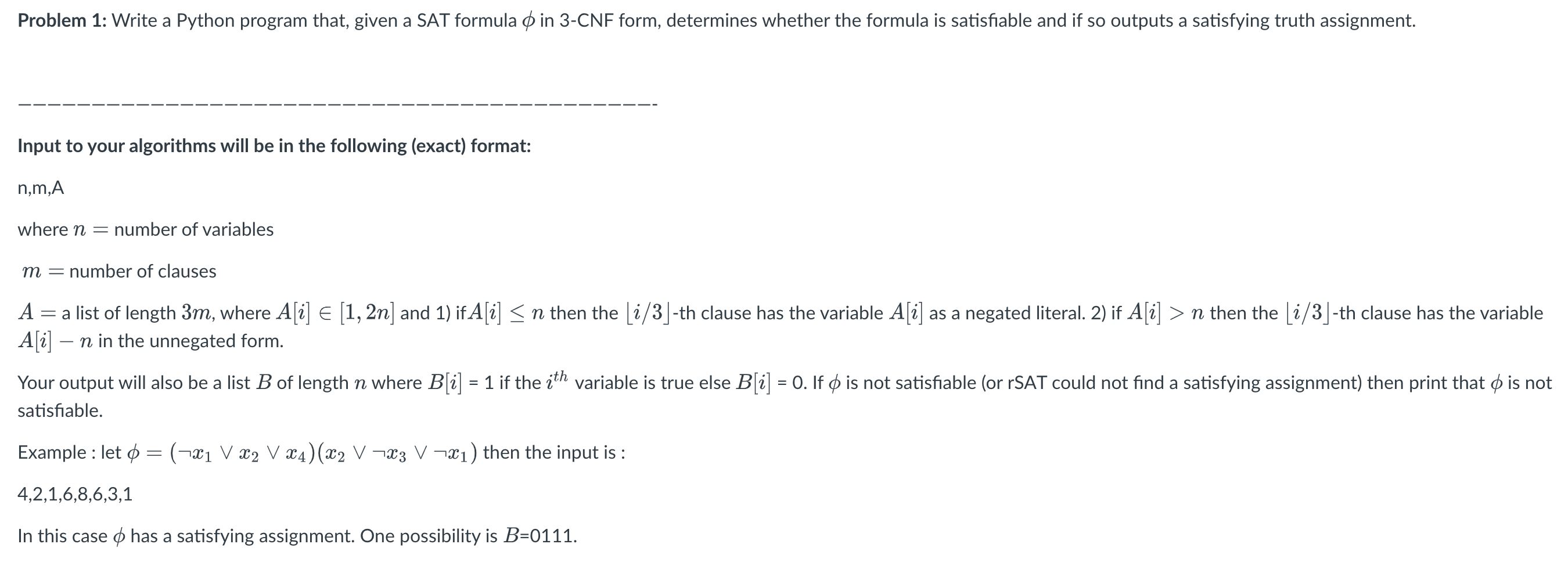 Problem 1: Write a Python program that, given a SAT | Chegg.com