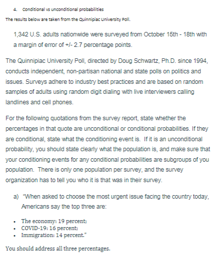 4 Conditional vs unconditional probabilities The | Chegg.com