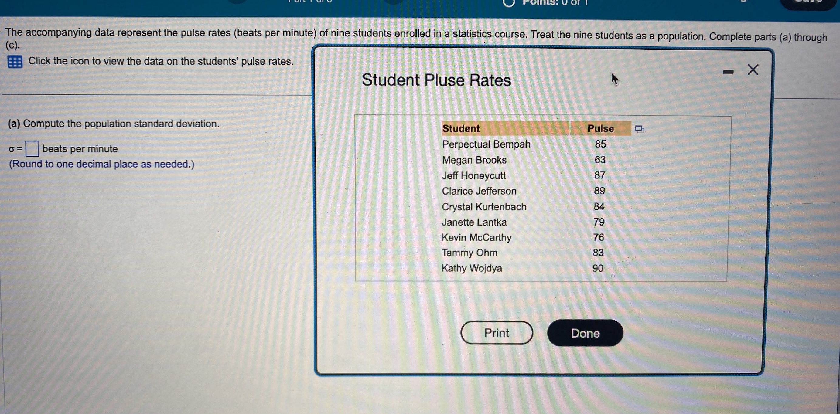 Solved Student Pluse Rates (a) Compute the population | Chegg.com