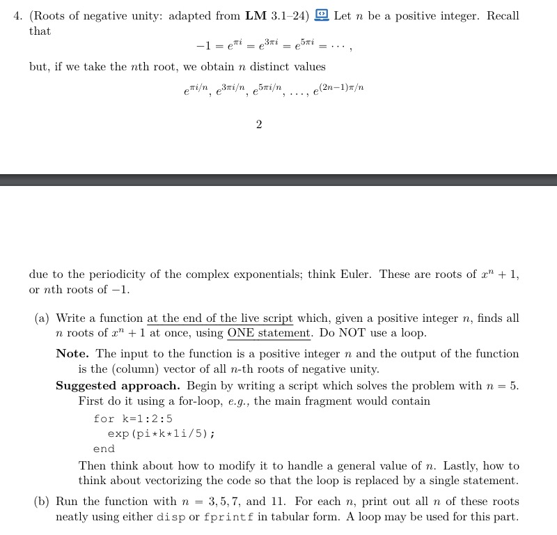 Solved (Roots of negative unity: adapted from LM 3.1-24) | Chegg.com