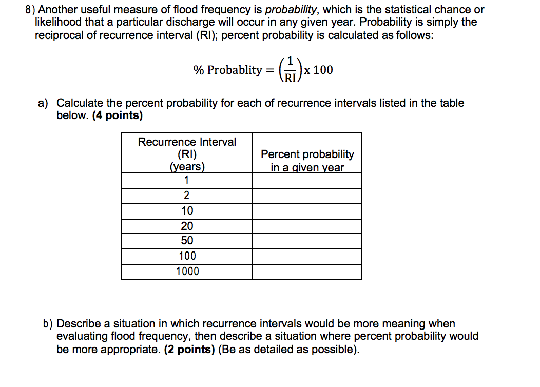 Solved 8) Another useful measure of flood frequency is | Chegg.com